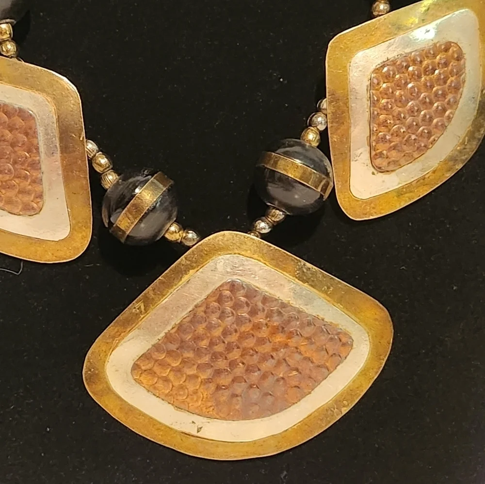 Vintage | Jewelry | Vintage Brass Copper And Black Bead Tribal Style ...